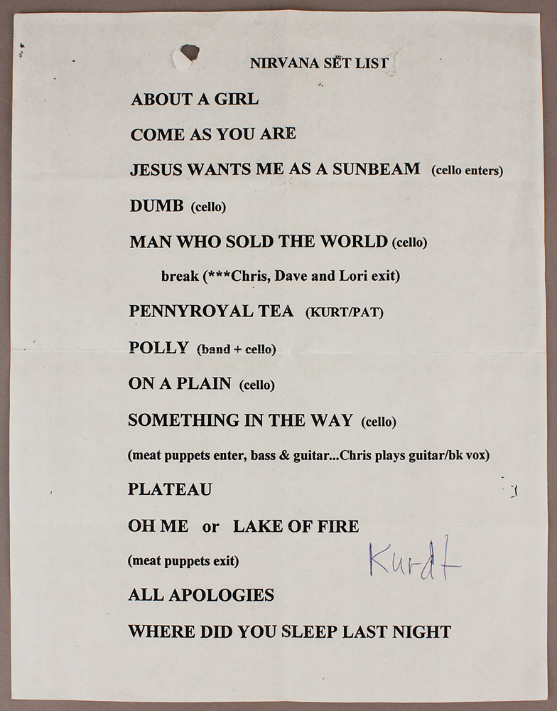 Lot Detail - Kurt Cobain Signed Original 1993 Nirvana MTV Unplugged Set ... Lot Detail - Kurt Cobain Signed Original 1993 Nirvana MTV Unplugged Set ...